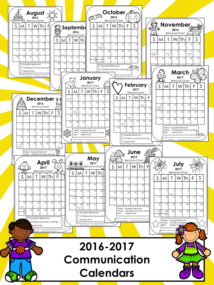 Colors and Kindergarten: Communication Calendars
