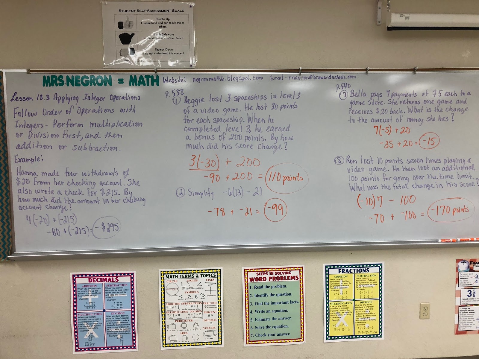 Mrs. Negron 6th Grade Math Class: Applying Integer Operations Mrs. Negron 6th Grade Math Class: Applying Integer Operations