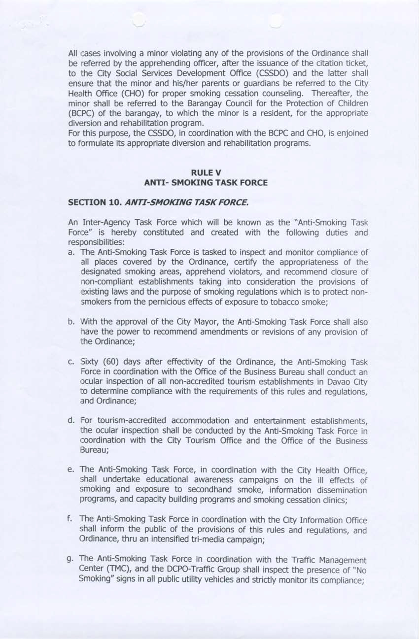 ANTI-SMOKING ORDINANCE 0367-12 - VICES REGULATION UNIT