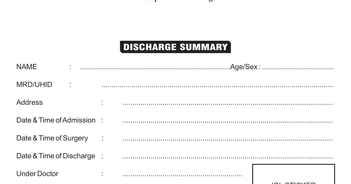 Health Adms Solutions: Eye Hospital Discharge Summary