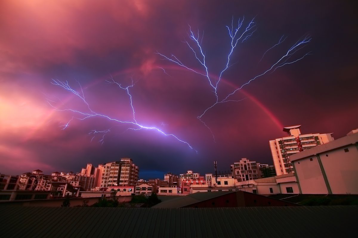 White Wolf : Lightning Strikes And Rainbows: Colourful Skies Above China