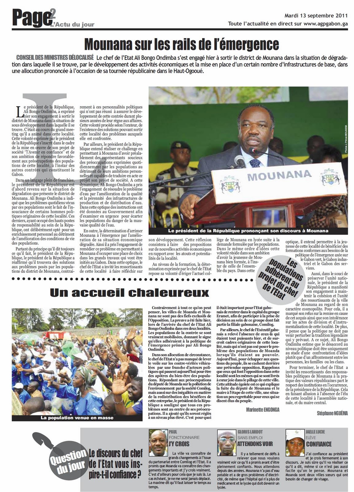 WE ARE PUBLISING THE GABONESE NEWSPAPER “GABON-MATIN” OF TUESDAY, 13 ...