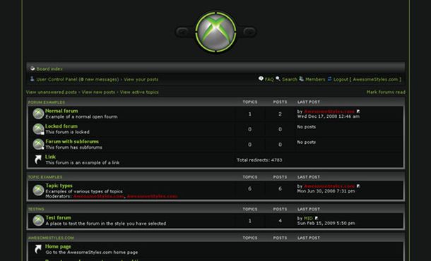 Free Dark Black Xbox Phpbb3 Style Theme