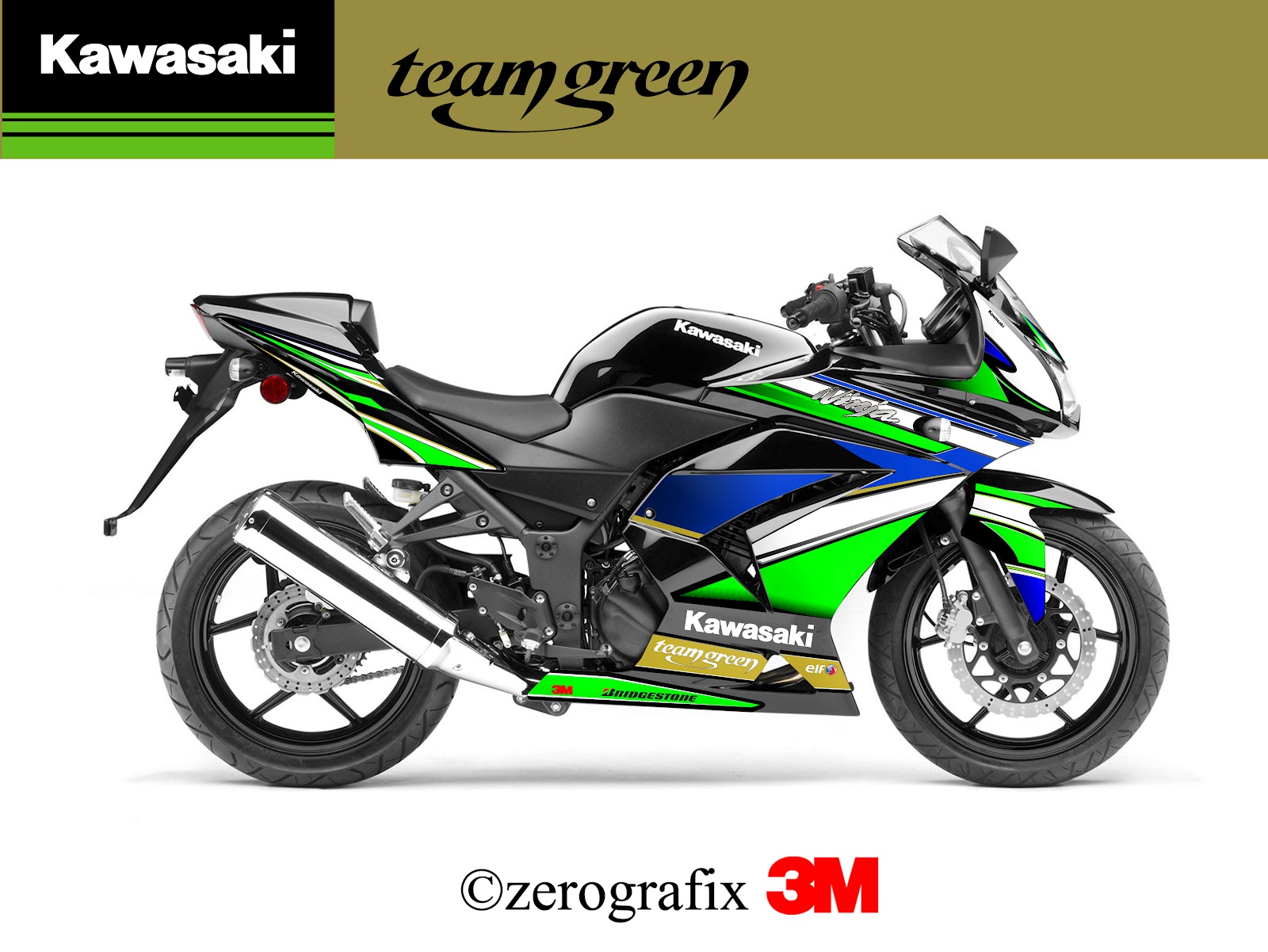 Decal Kit ninja 250 Team Green replica