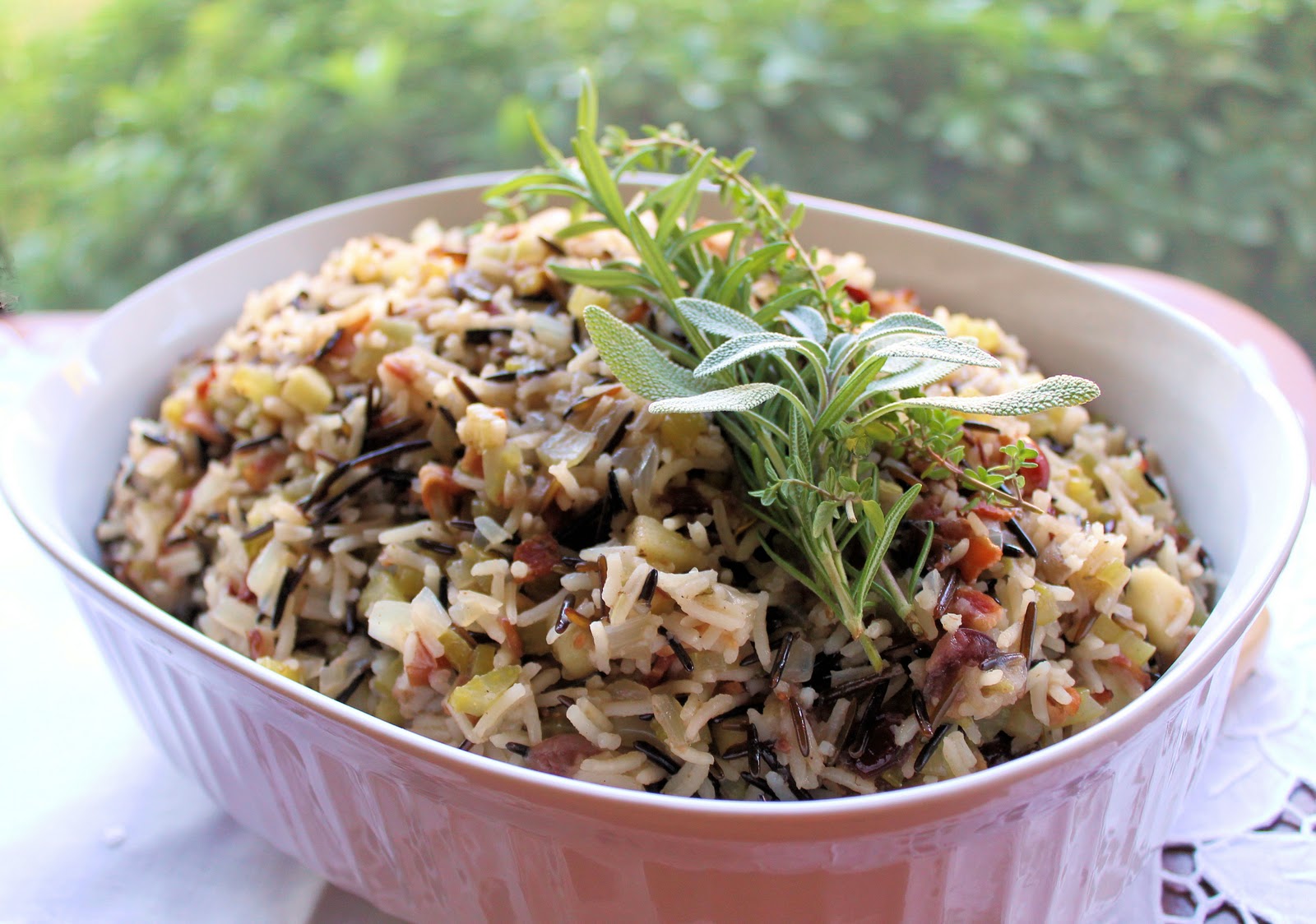 Wild and Basmati Rice Turkey Stuffing with Cranberries, Apples, Bacon ...