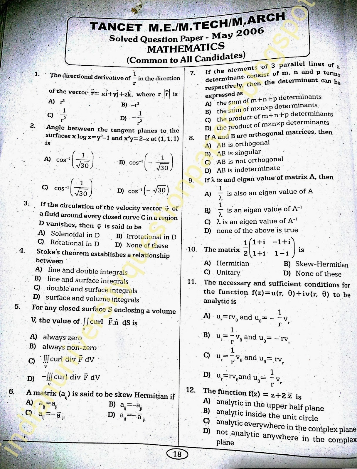 Anna University TANCET-2006 solved question paper for M.E/M.Tech/M.Arch ...