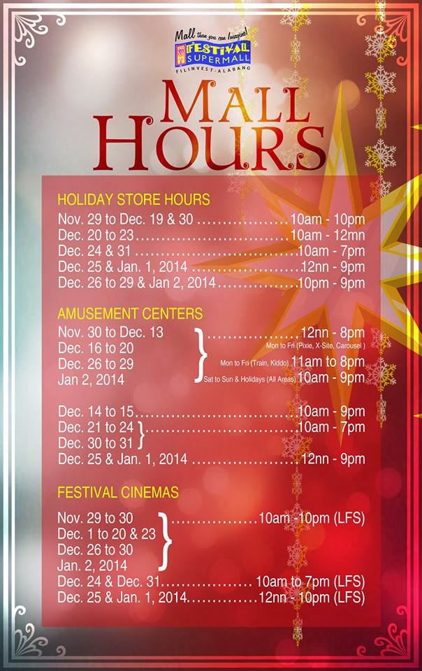 Manila Shopper: Major Malls & Theme Parks' Holiday Schedule 2013