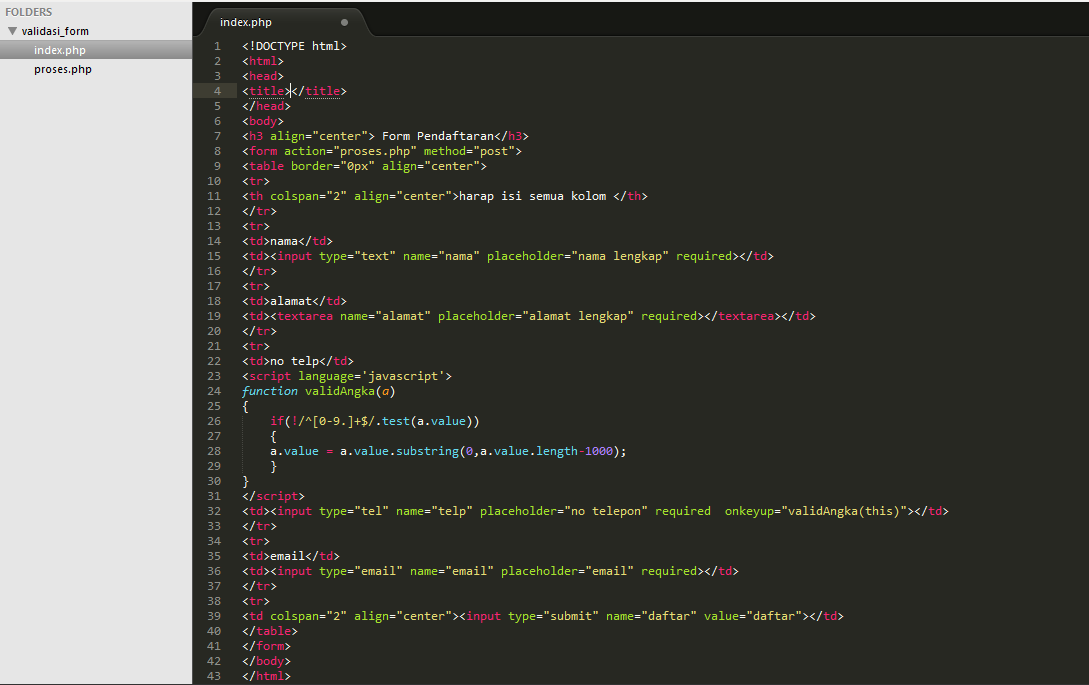 Validasi form dengan HTML 5 dan Javascript