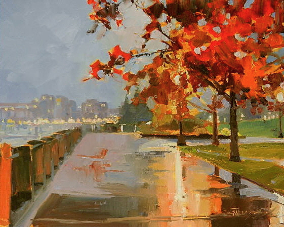 in plein air: "Waterfront Park" Portland city oil painting by Robin Weiss