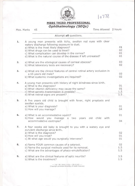 My Health Profession: MBBS Past papers Eye SEQs