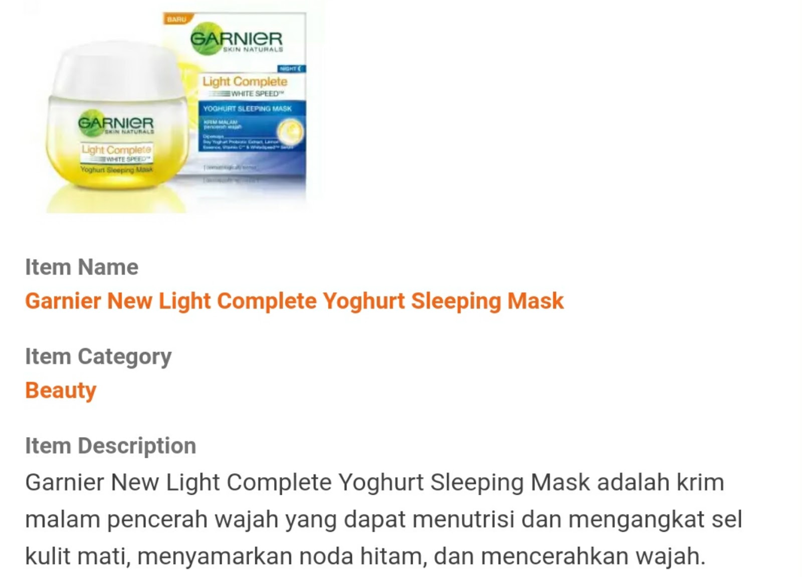 Review Garnier Yogurt Sleeping Mask