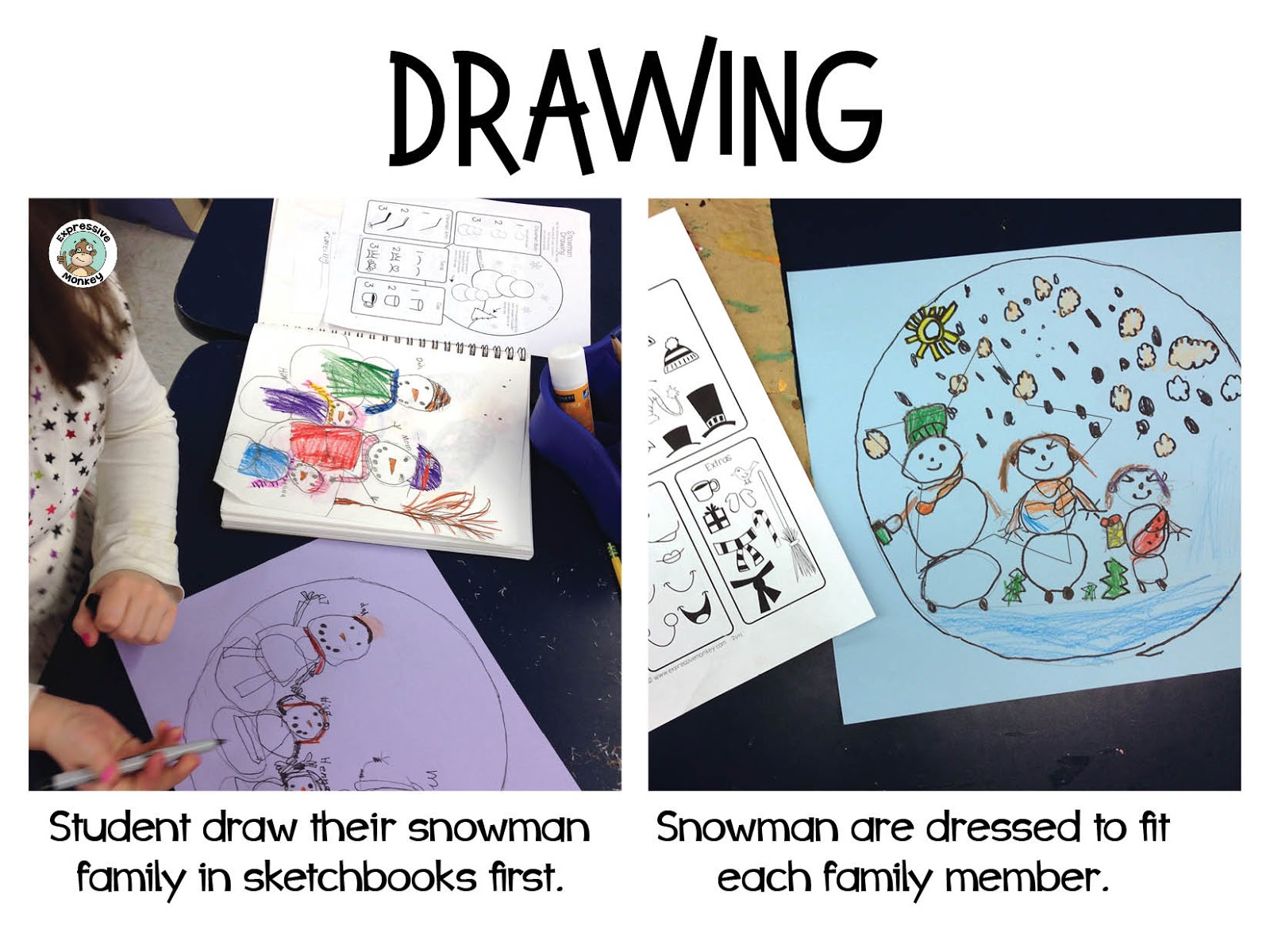 Family Portrait Drawing in Snow - Expressive Monkey