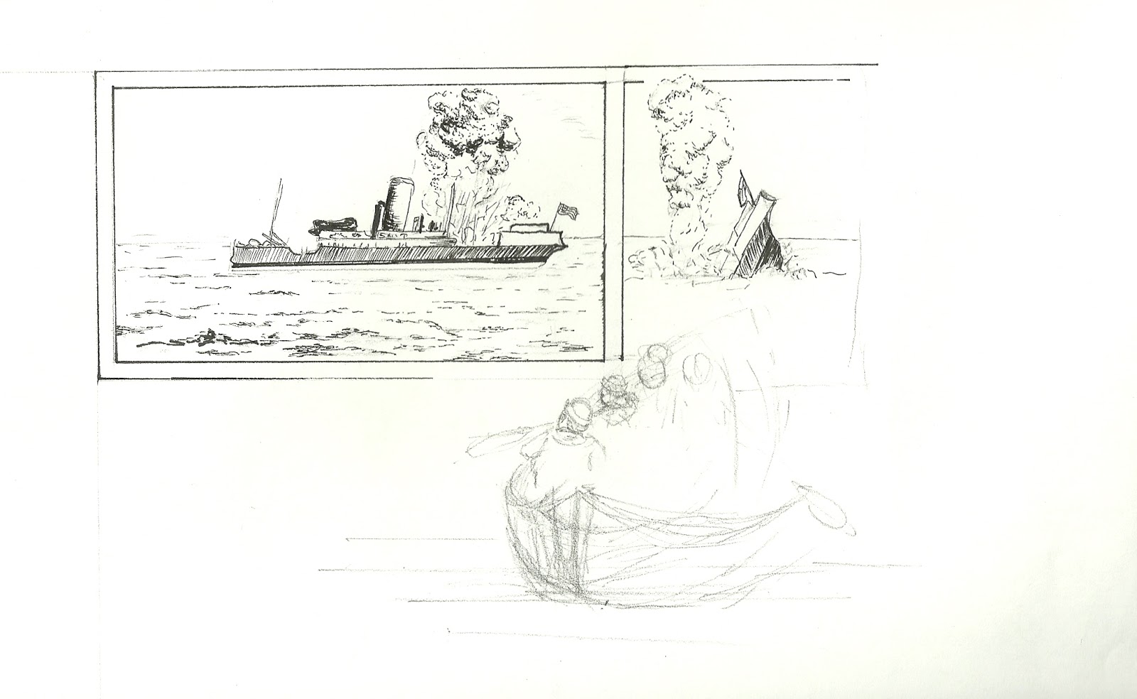 outerthoughts: WWII Ship and Sailors: ink drawing