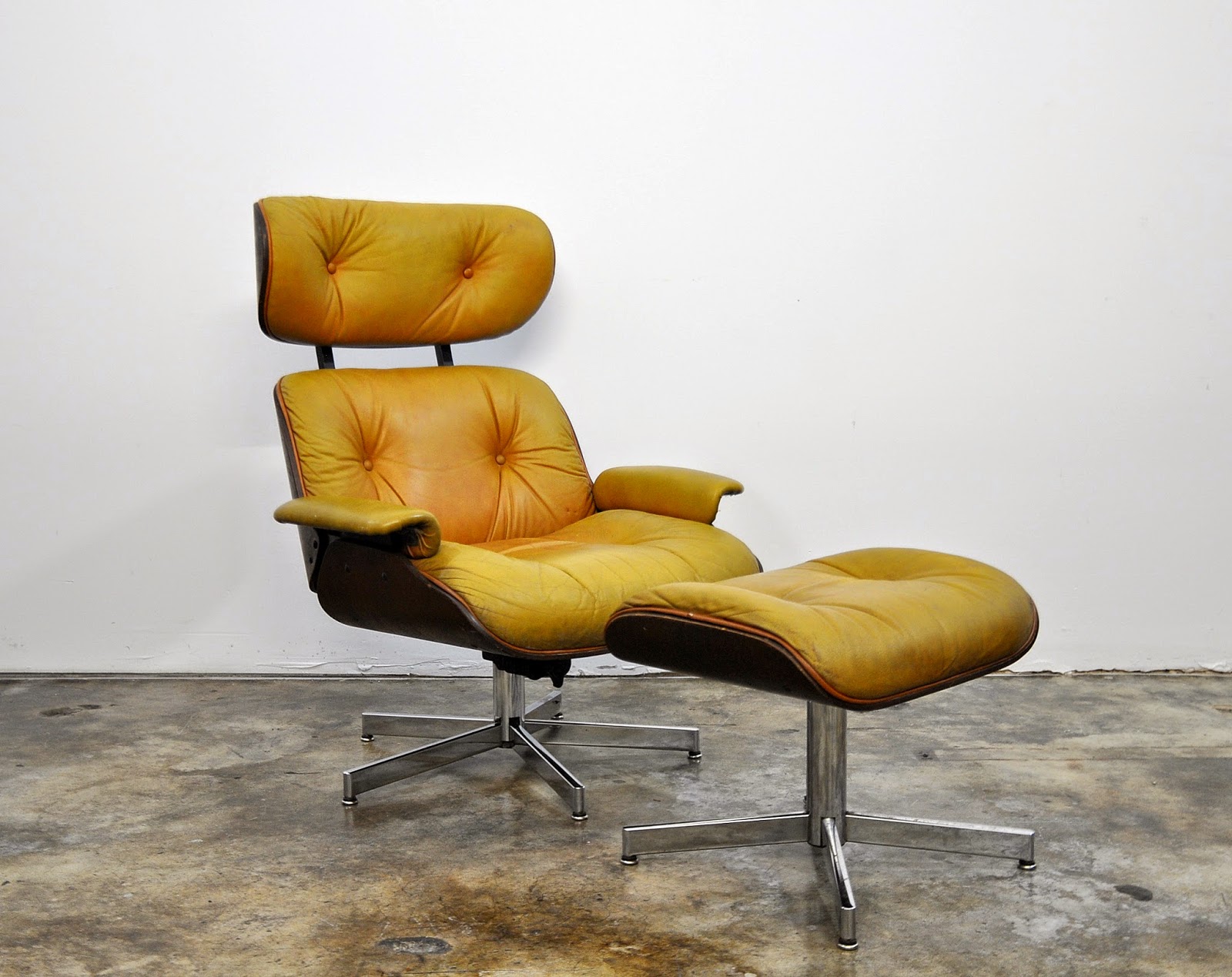 SELECT MODERN: Plycraft Eames Style Leather Lounge Chair & Ottoman