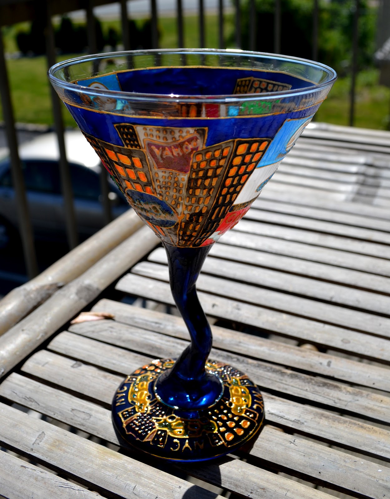 My Art Glass World: Night in NYC- hand painted glass