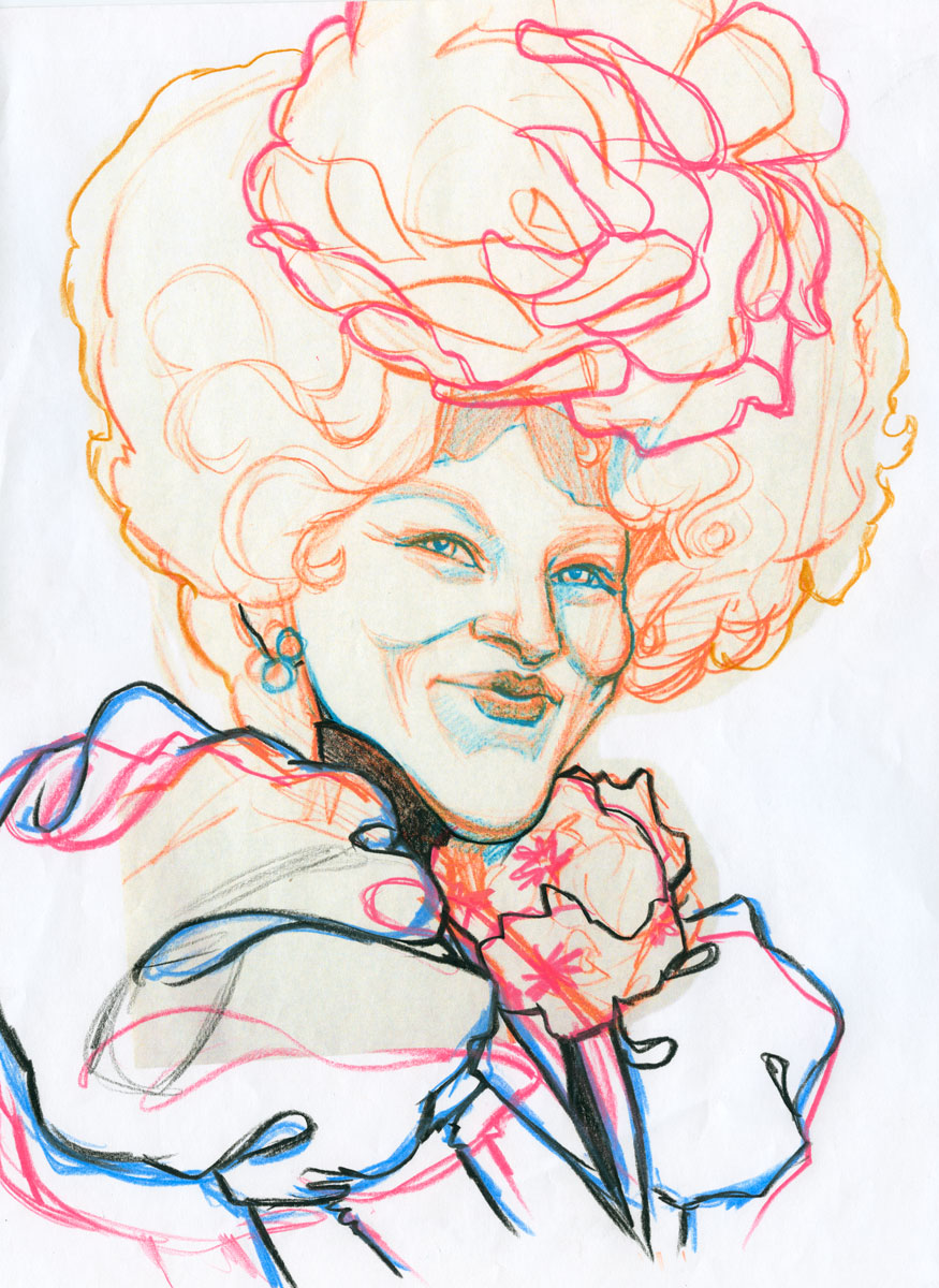 Rita Kirkman's Daily Paintings: Effie Trinket - Pre-sketch caricature