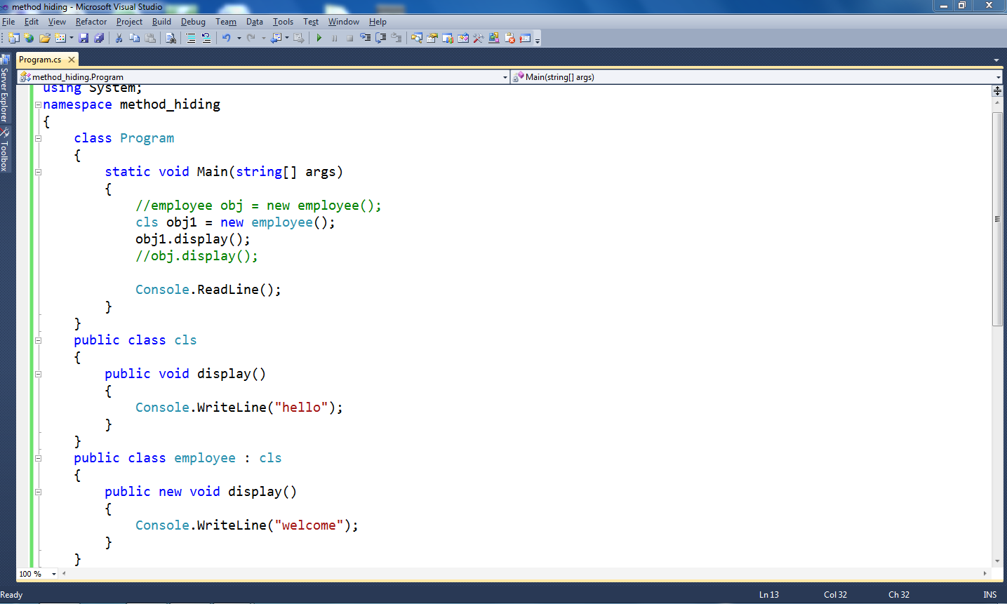 Method Hiding in C# | MY.NET Tutorials Method Hiding in C# | MY.NET Tutorials