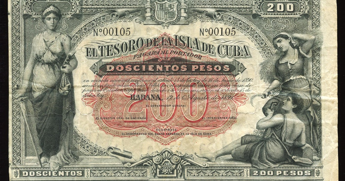 Cuban Banknotes 200 Pesos Treasury Note Of 1891 El Tesoro De La Isla De cuban-banknotes-200-pesos-treasury-note-of-1891-el-tesoro-de-la-isla-de