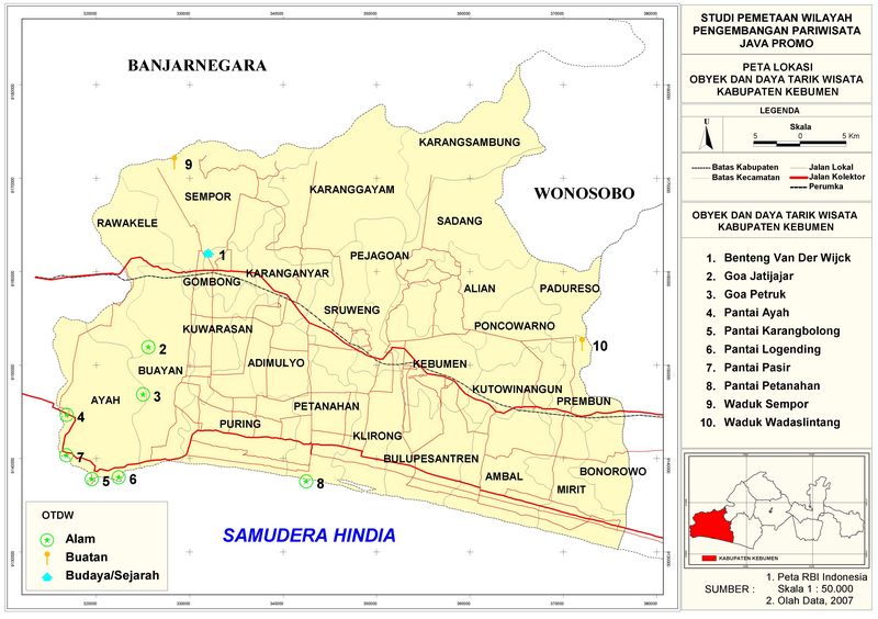 Peta Lengkap Indonesia: Peta Lokasi Obyek Wisata Kabupaten Kebumen