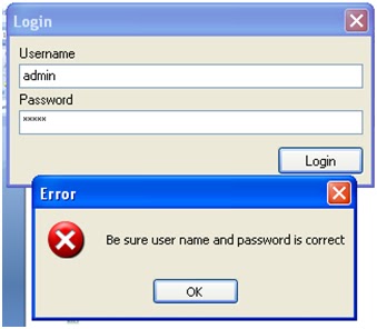 Picture :Login form Delphi wrong Password