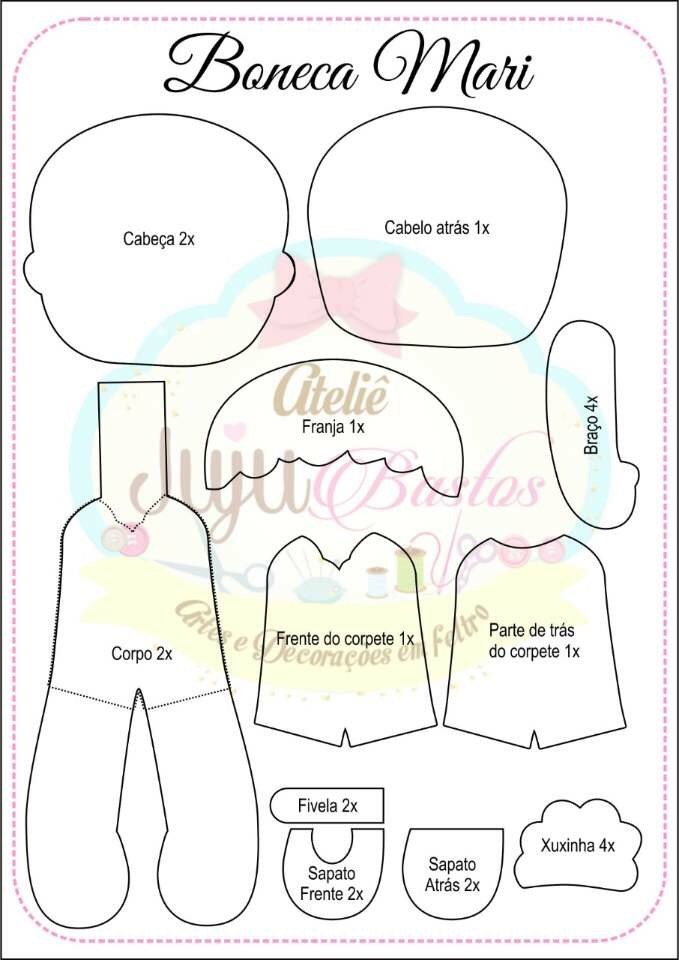 Boneca de feltro com molde grátis para imprimir