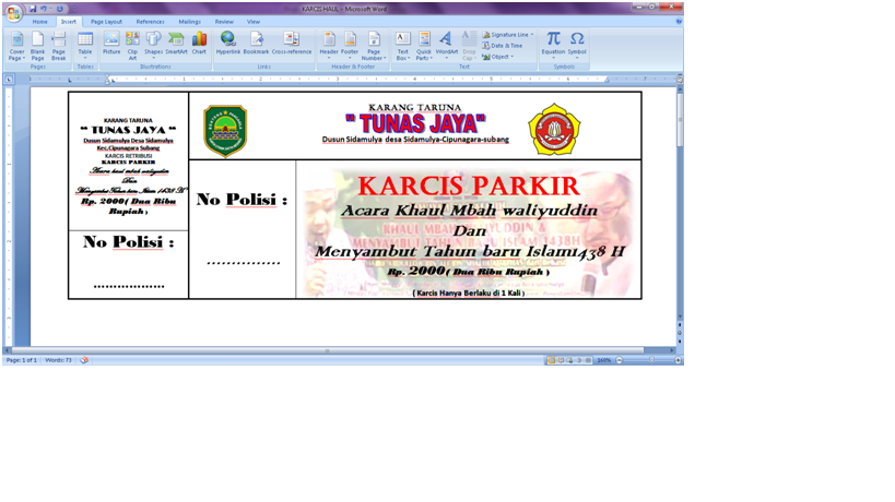 krttunasjaya: Desain Karcis Parkir Dengan Mss World