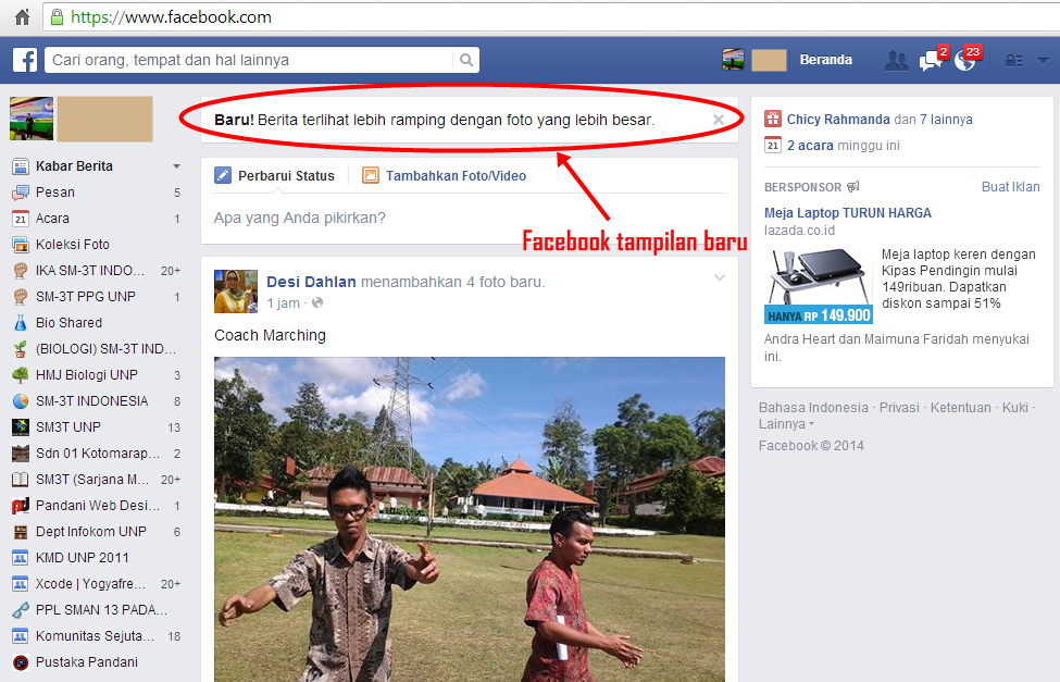 Hari ini facebook Update tampilan halamannya! | Pustaka Pandani