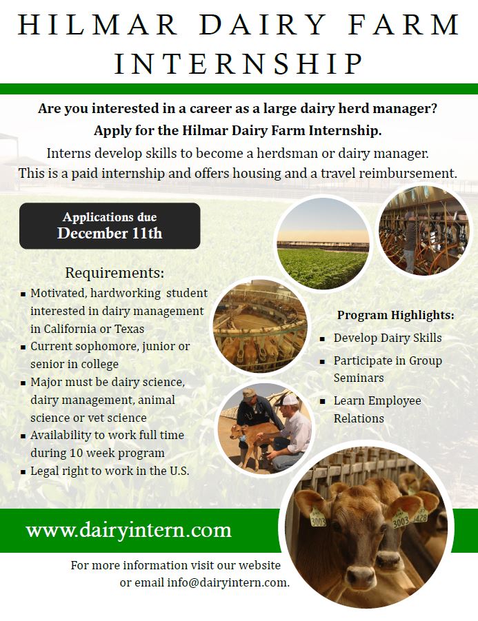 Hilmar Dairy Internship Program Accepting Applications - UF/IFAS Animal ...