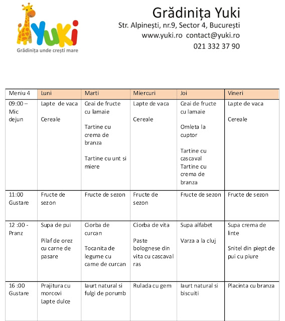 Gradinita Yuki: Meniu 10-14.12