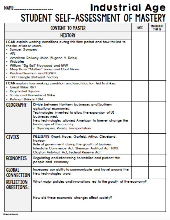 “I Cans”, Student Self-Assessment of Mastery - Learned Lessons Teaching ...