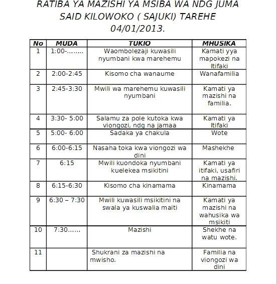 Welcome to MaMa J2 blog: RATIBA YA MAZISHI YA MSIBA WA NDG JUMA SAID ...