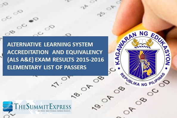 FULL LIST: DepEd releases 2015-2016 Elementary ALS Test results
