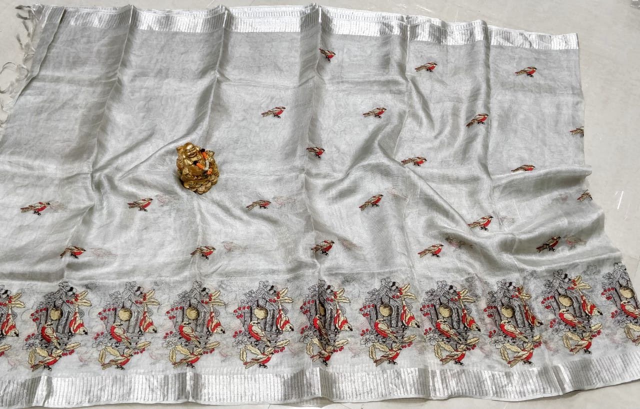 Pure Silver tissue sarees with embroidery work