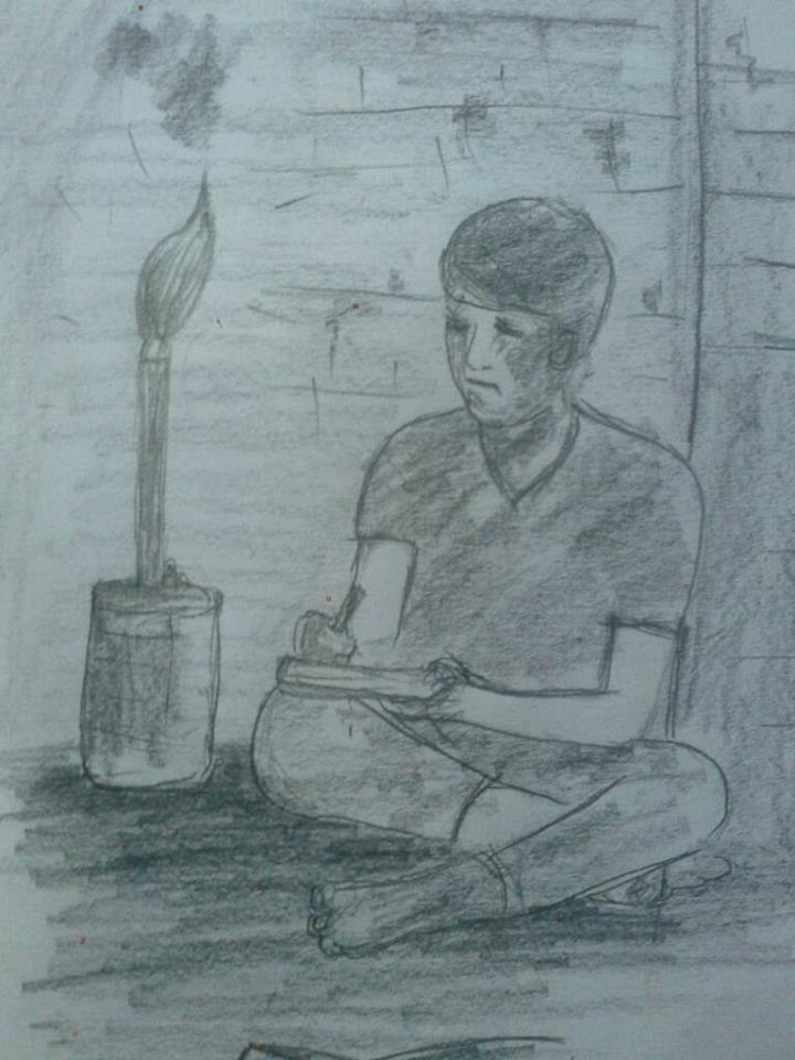 Drawing poor boy studying - SHIJU M DRAWINGS