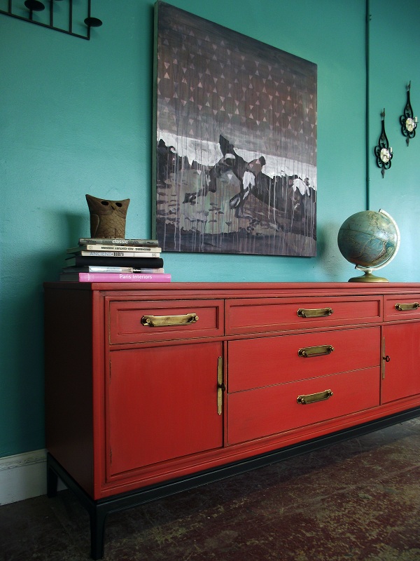 Vintage Ground: Vintage Fire Truck Red Media Stand Buffet Sideboard