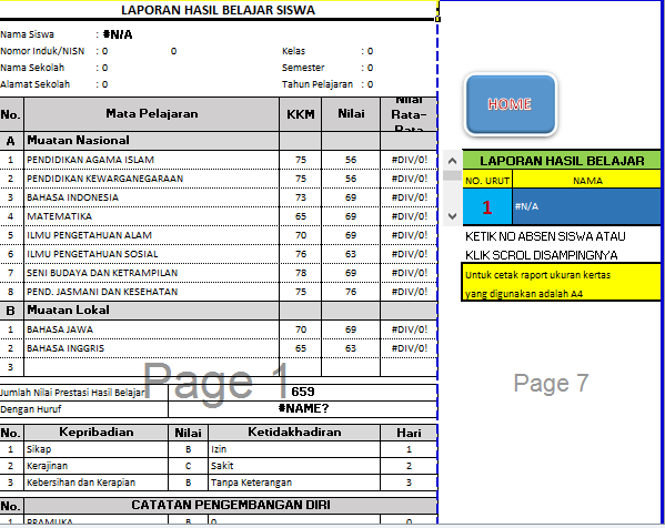 Aplikasi Rapor Penilaian KTSP SD/MI Kelas 1,2,3,4,5,6 Format Excel ...