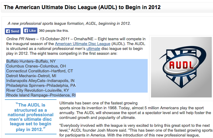 Sludge Output: On This Day: The AUDL Announced Its Inaugural Season