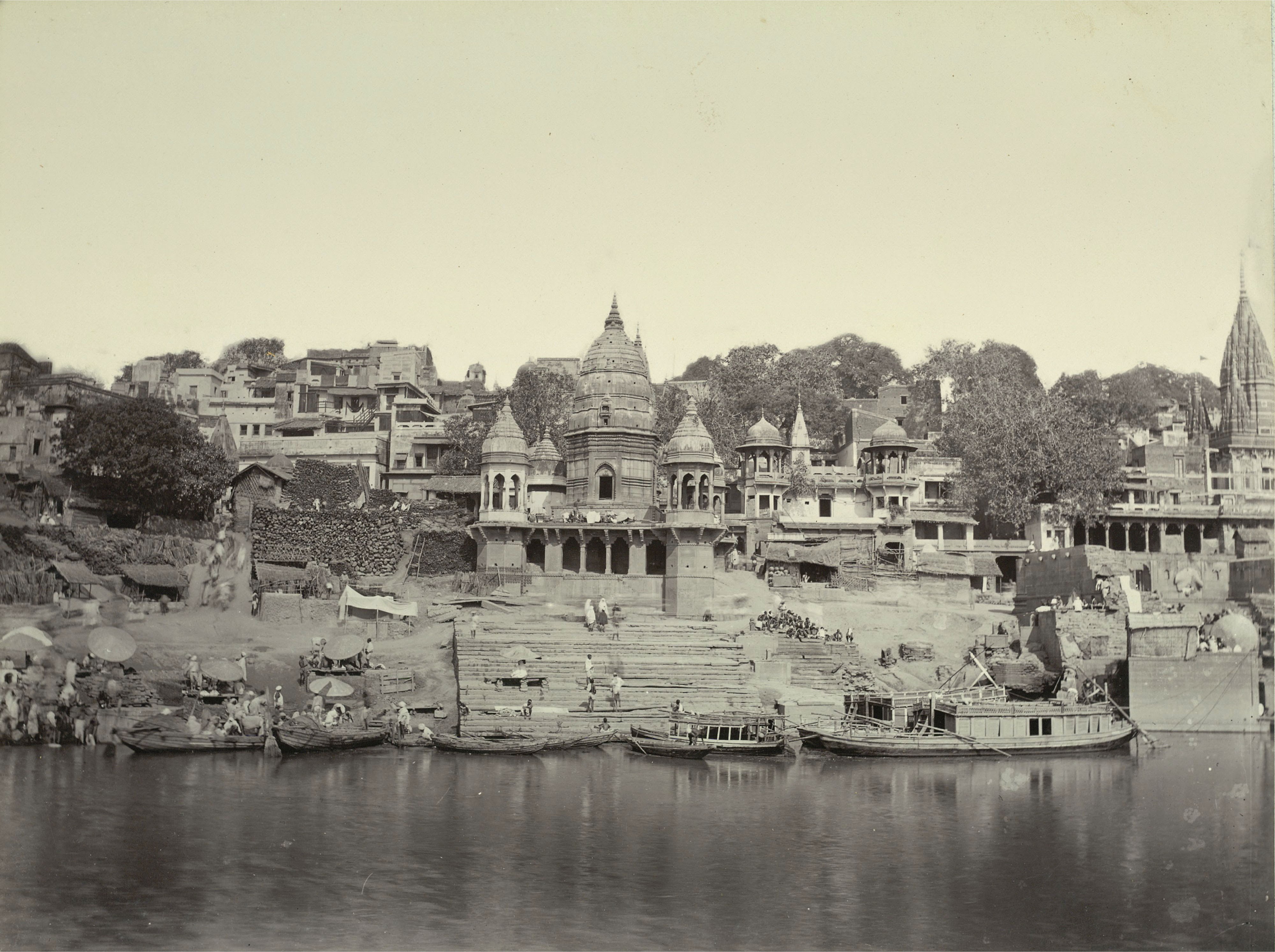 Benares (Varanasi) Ghats Photographed from River Ganges - 1905 - Old ...