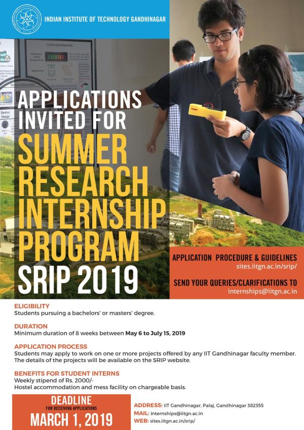 SUMMER RESEARCH INTERNSHIP PROGRAM (SRIP) 2019 IIT Gandhinagar ...