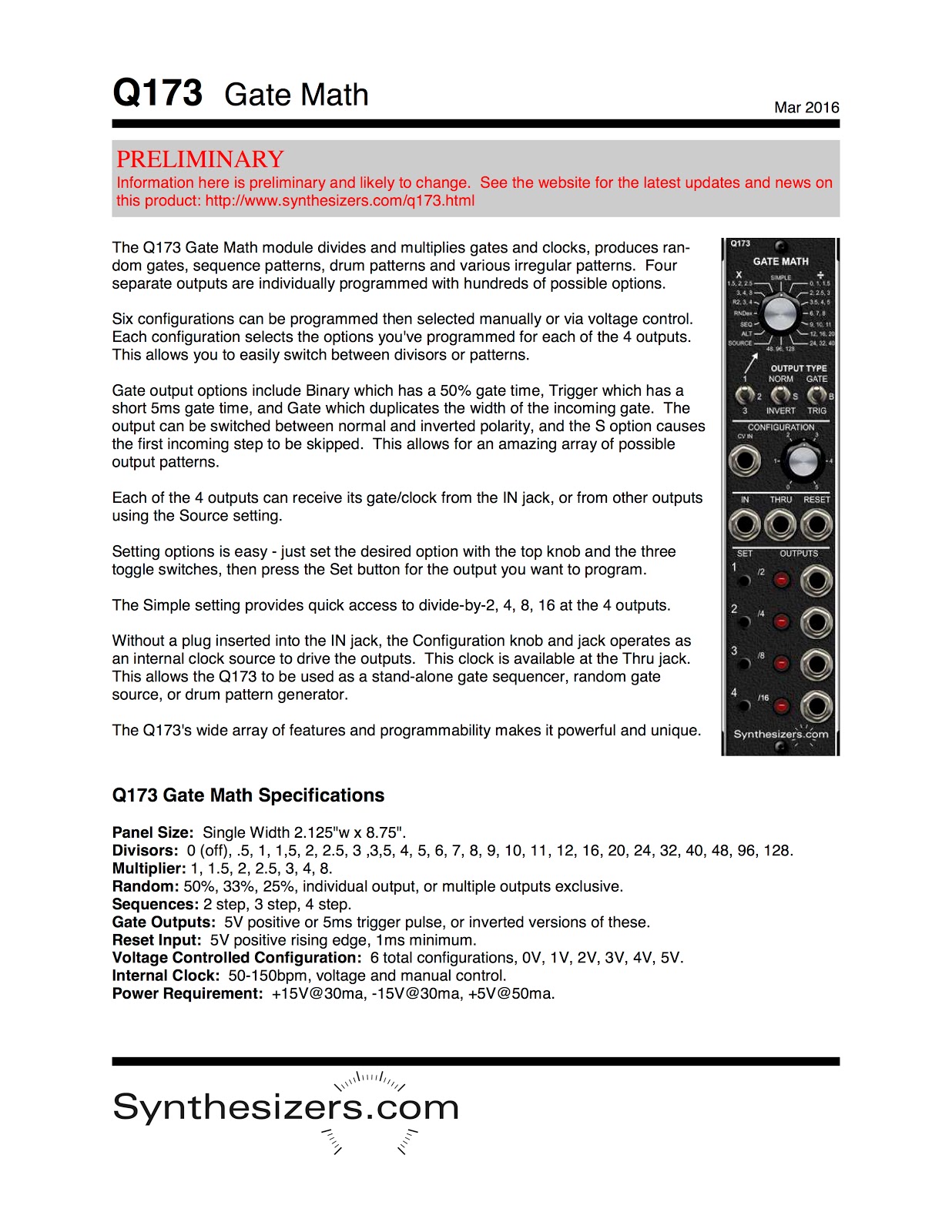 MATRIXSYNTH: New Synthesizers.com Q173 Gate Math Module
