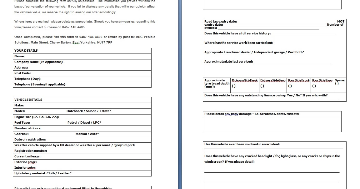 samples templates: Vehicle Appraisal Form In Word Format Editabel