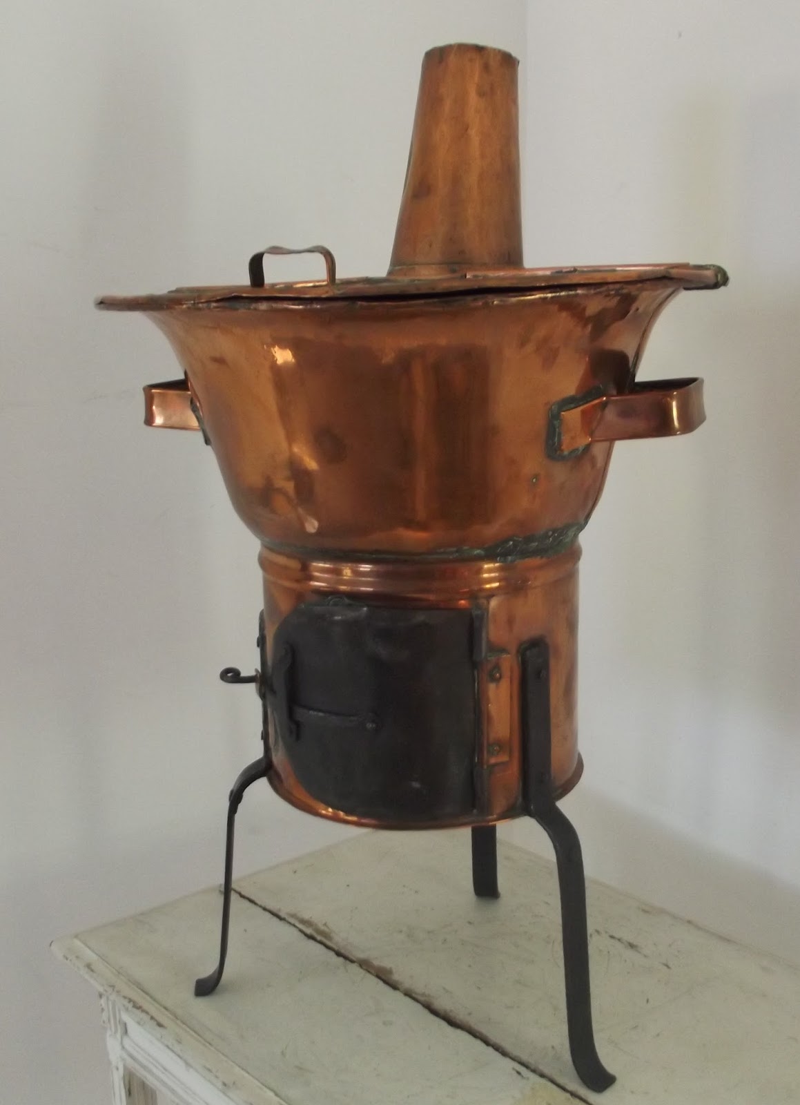 Antique Primitive french COPPER washing machine rare wood oven ...