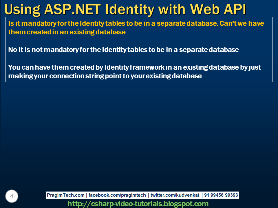 Sql server, .net and c# video tutorial: Using asp.net identity with Web API