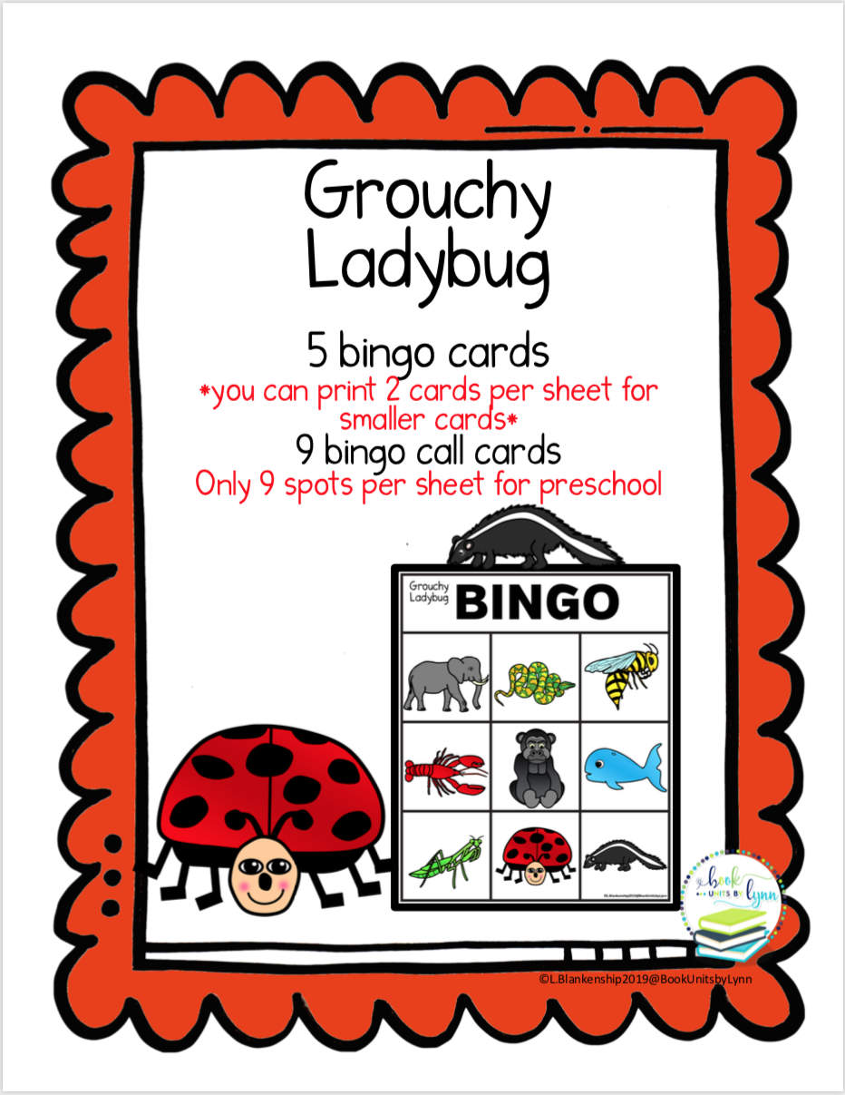 GROUCHY LADYBUG BINGO ~ Book Units by Lynn