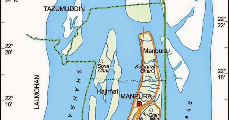 Manpura Upazila Map, Bhola District, Bangladesh