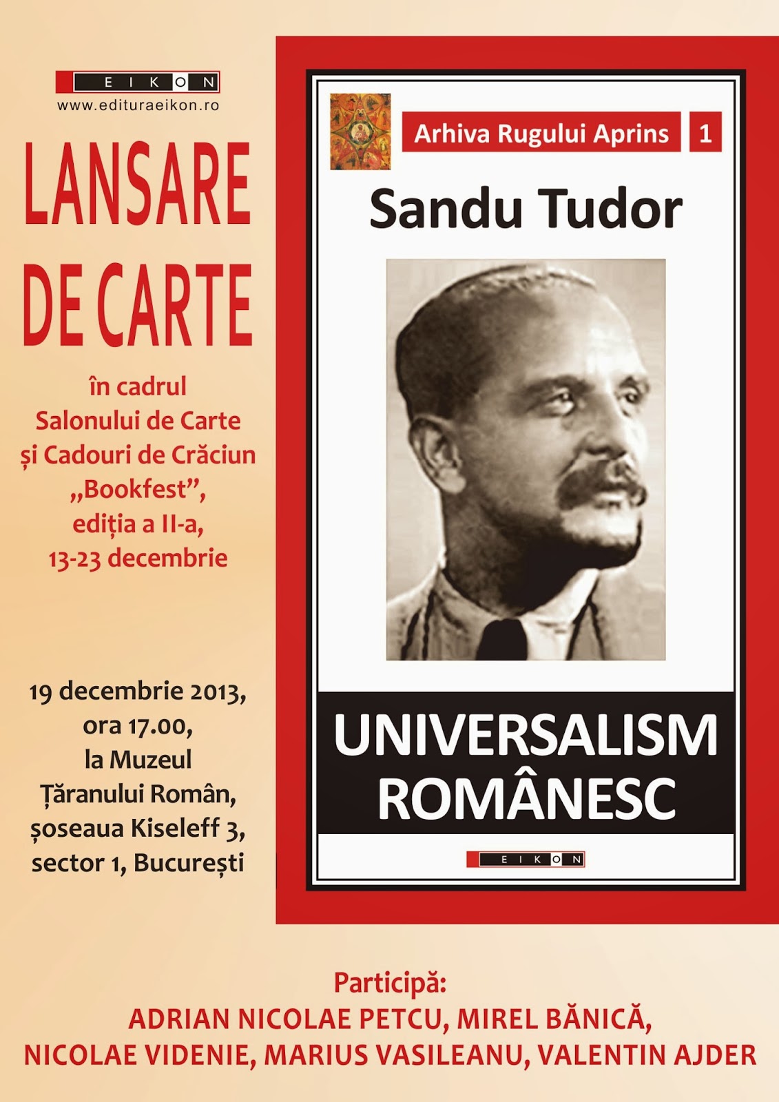 Cosmin Budeancă: Lansare de carte: Sandu Tudor, Universalism românesc