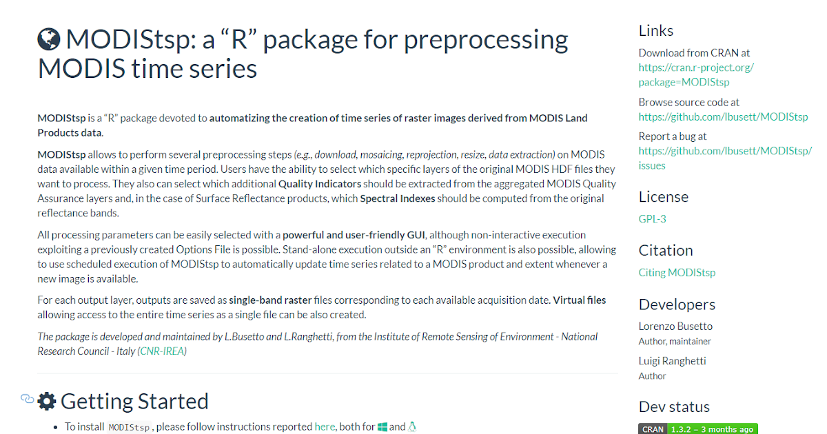 Spatial Processing in R: The new MODIStsp website (based on pkgdown) is online