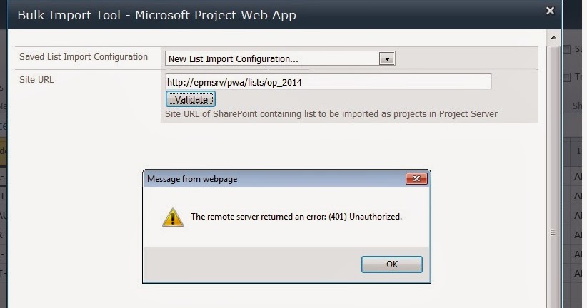 Bulk Import Tool 401 Unauthorized Error Projectserver Ps2010 Sp2010 ~ All About