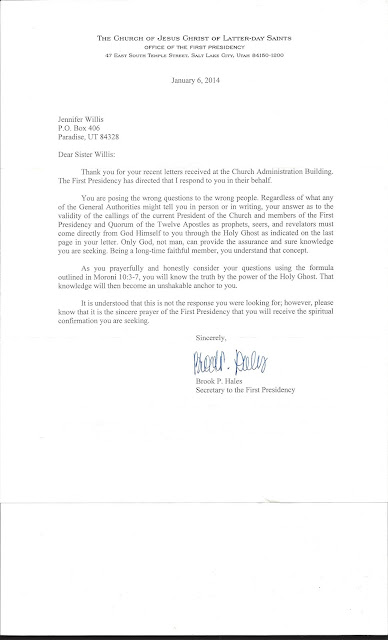 A Little Peace in Paradise: LDS 1st Presidency Response to My Letter ...