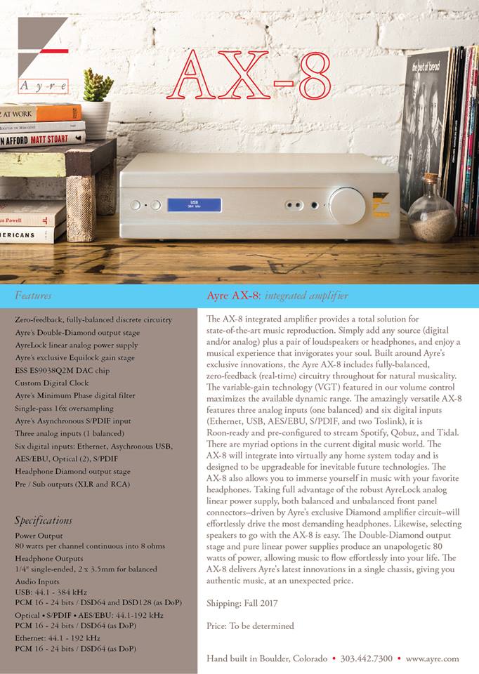 NEW AYRE AX-8 INTEGRATED AMPLIFIER AND QX-8 DIGITAL HUB – M & S ...